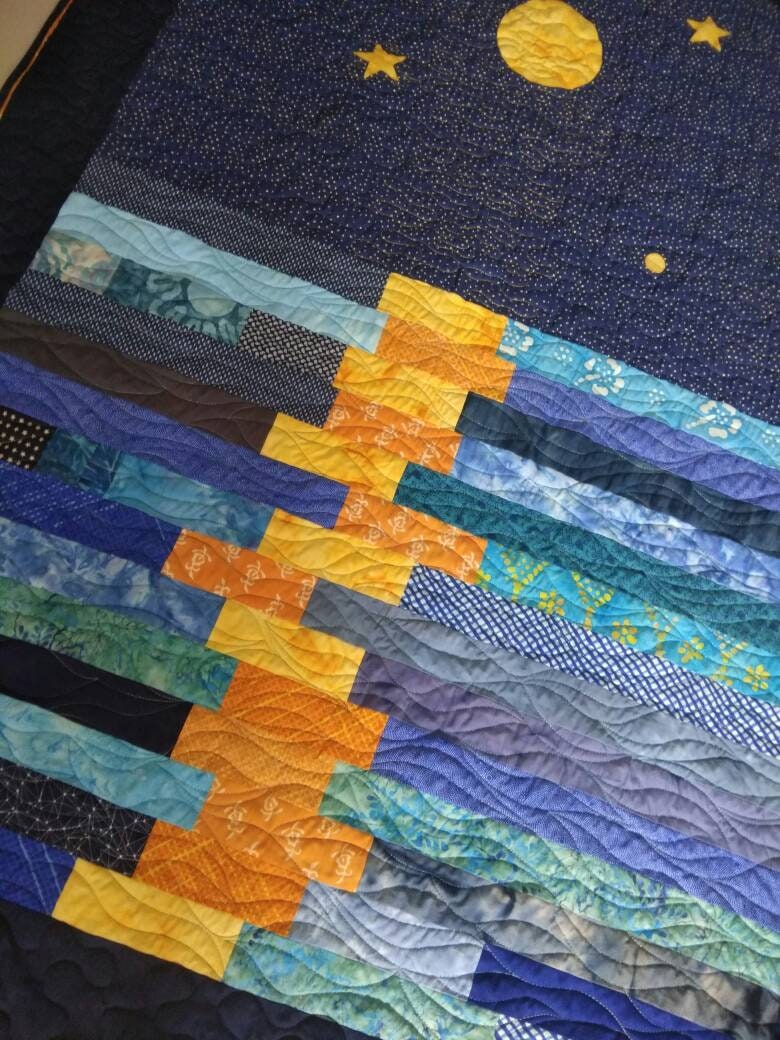 Moon Reflection Quilt Stary Night Quilt Blue Ocean Quilt - Etsy Canada