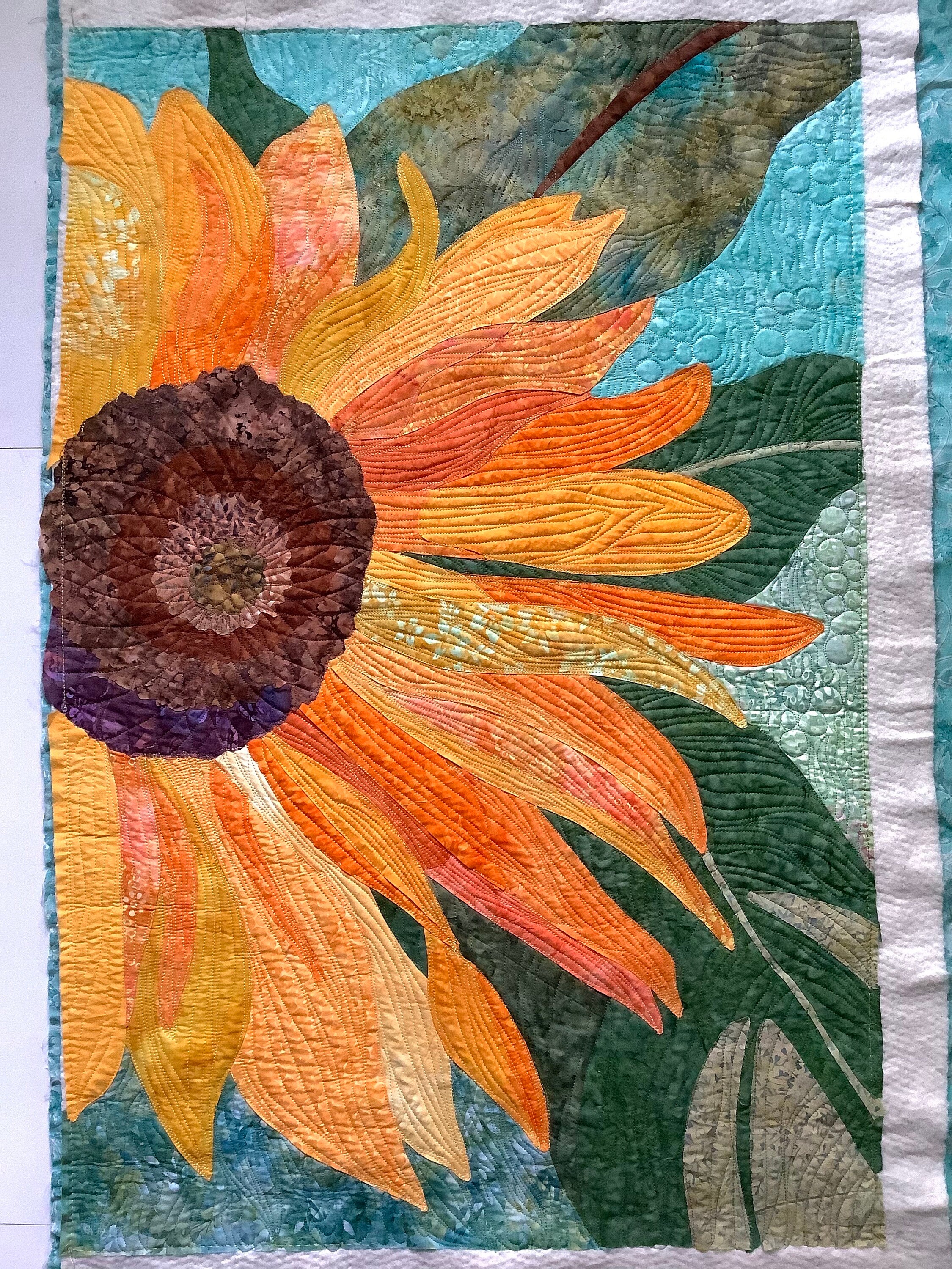 Sunflower Art Quilt. Wall Hanging. Wall Art Quilt. Contemporary Flower ...
