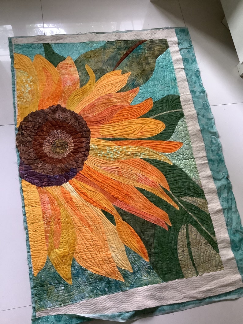 Sunflower Art Quilt. Wall Hanging. Wall Art Quilt. Contemporary Flower ...