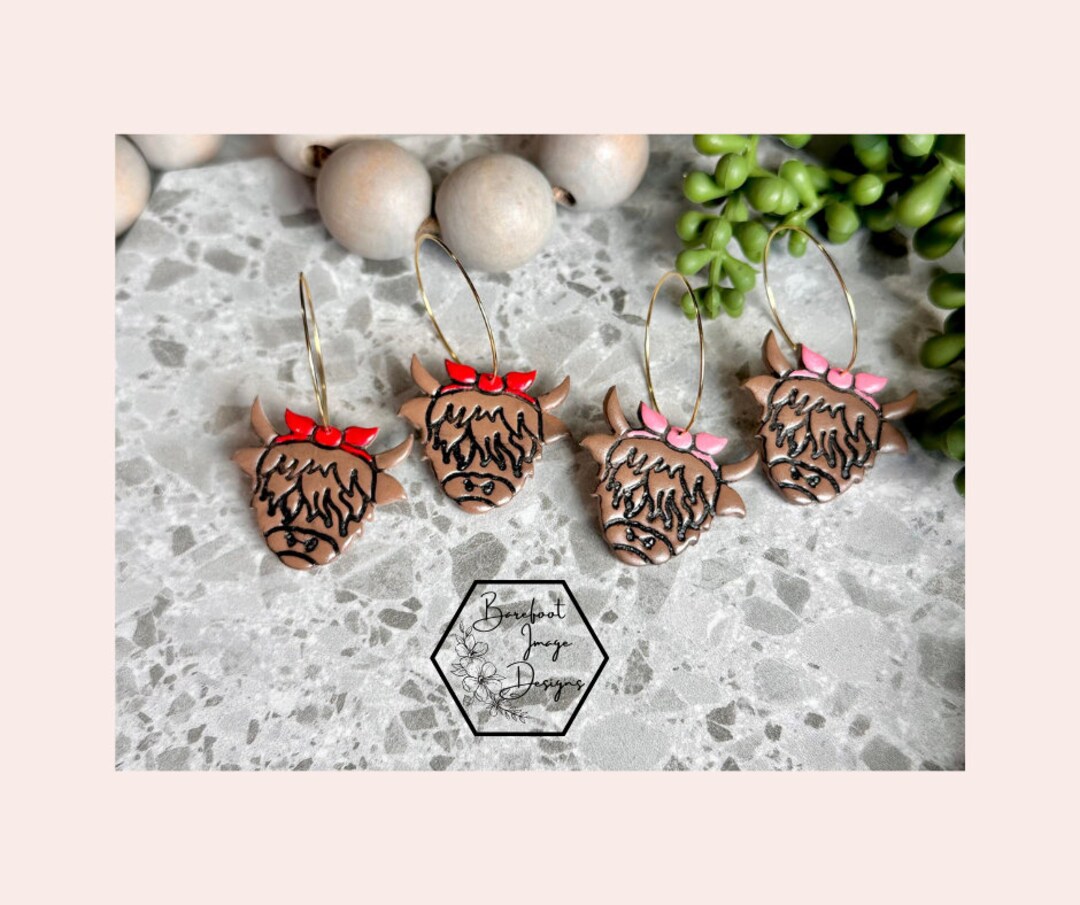 Adorable Highland Cow Hoop Earrings Handmade Clay Delight - Etsy