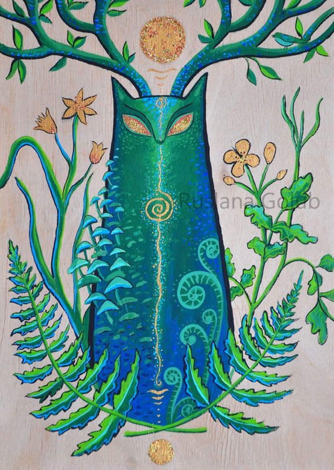 Art Print Wild Catalope Druid Cat Horned God Moon Goddess Pagan Altar ...