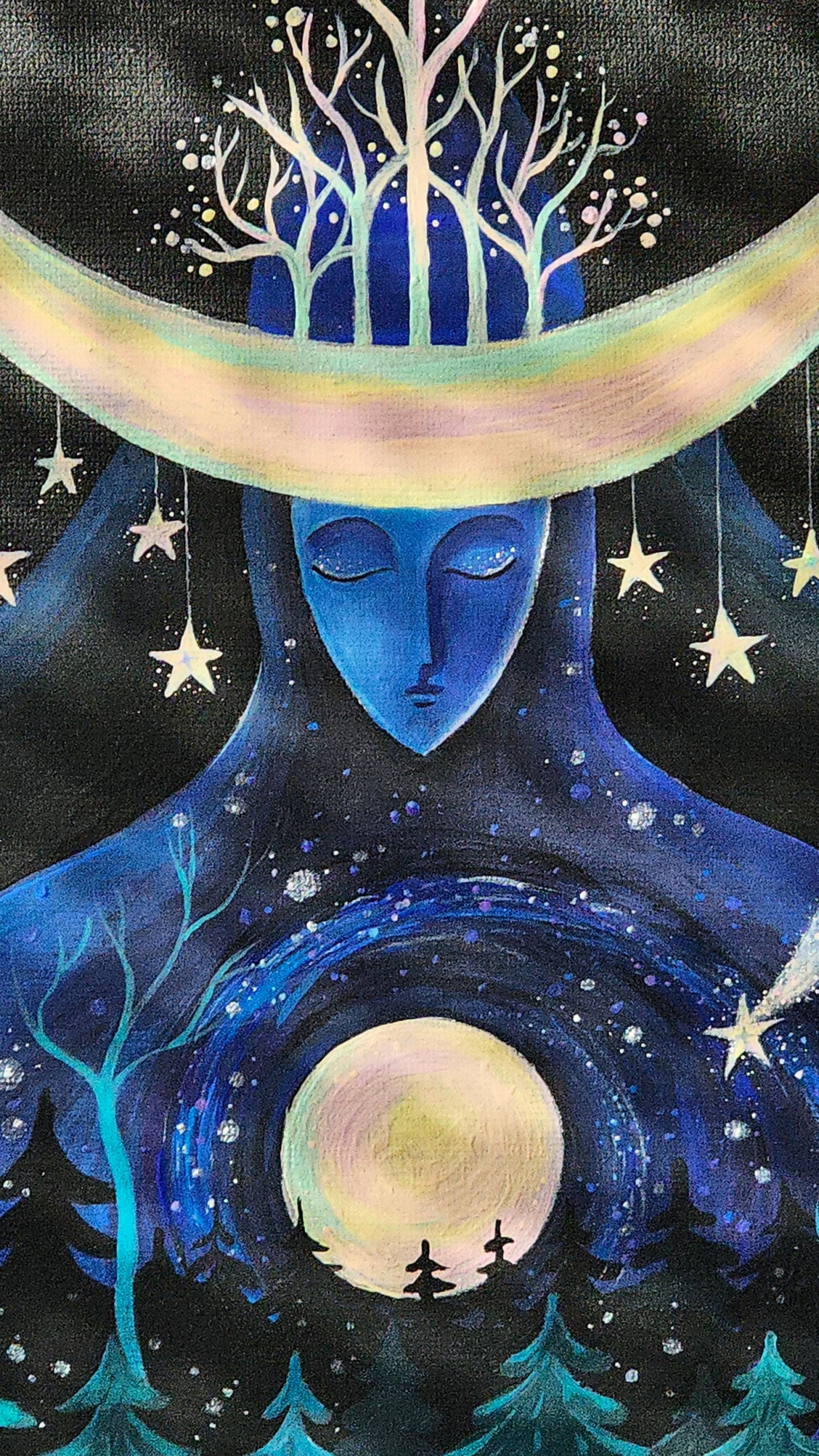 Art Print Moon Goddess Gaia Star Mother Woodland Night Falling Star ...