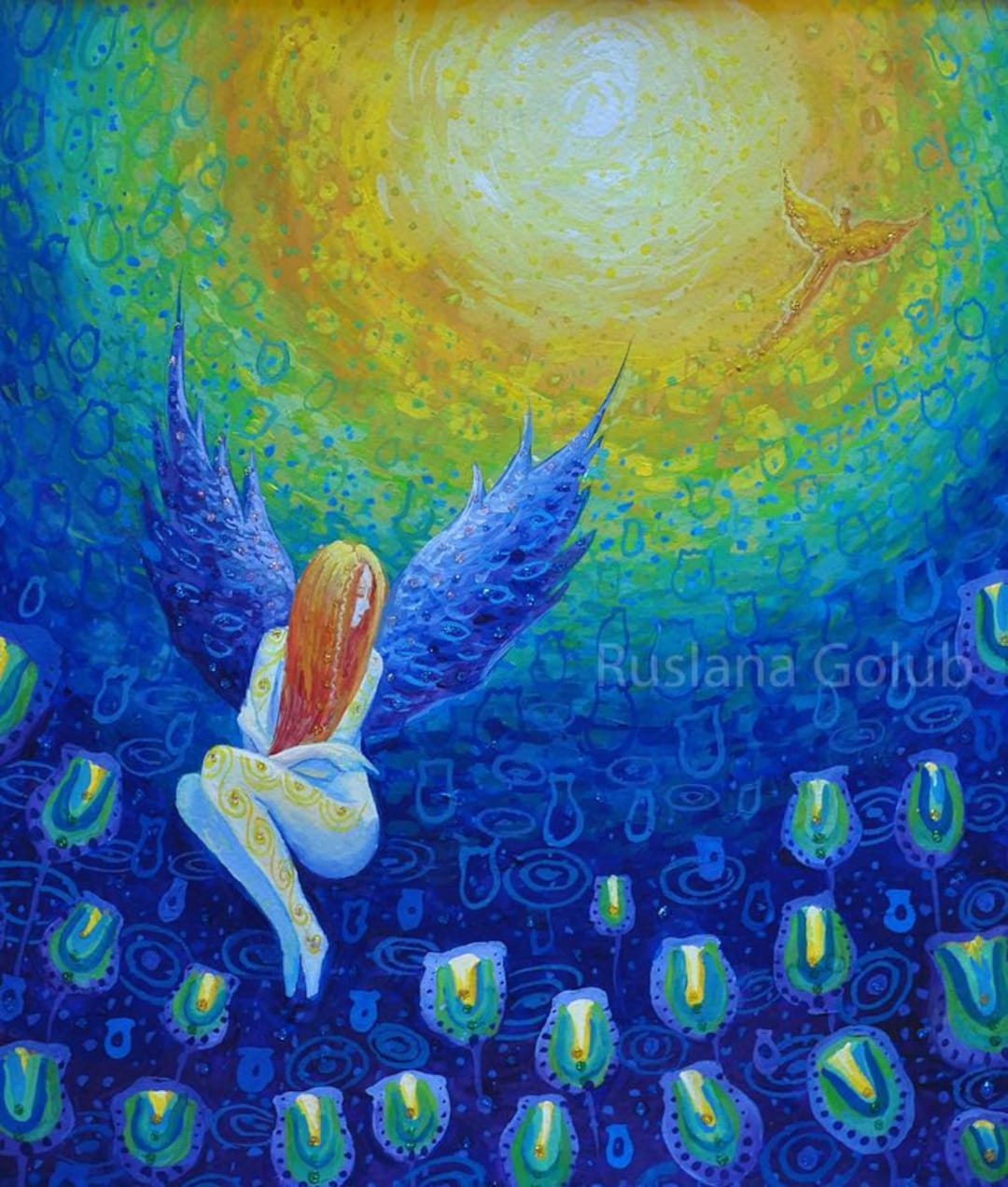 Art Print Angel Guardian Painting Cherub Seraph Wings Spiritual Phoenix ...