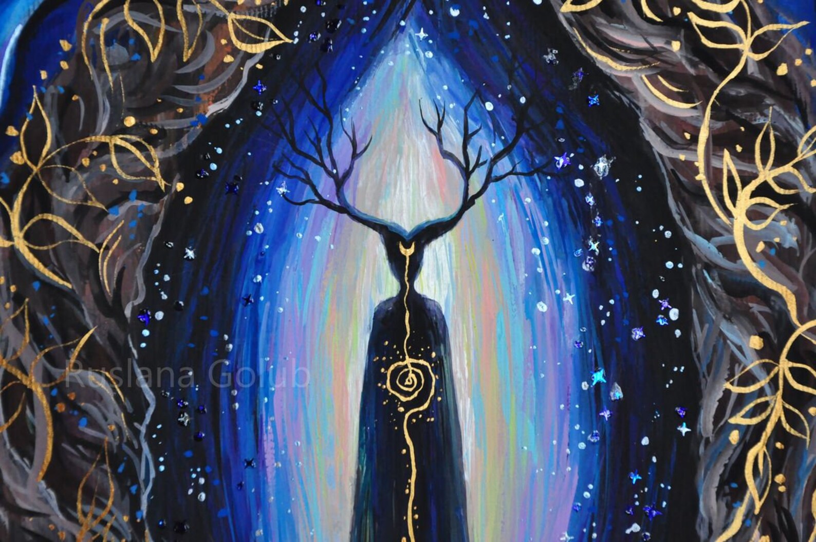 Art print Cernunnos Horned god Spiritual art Moon Goddess | Etsy