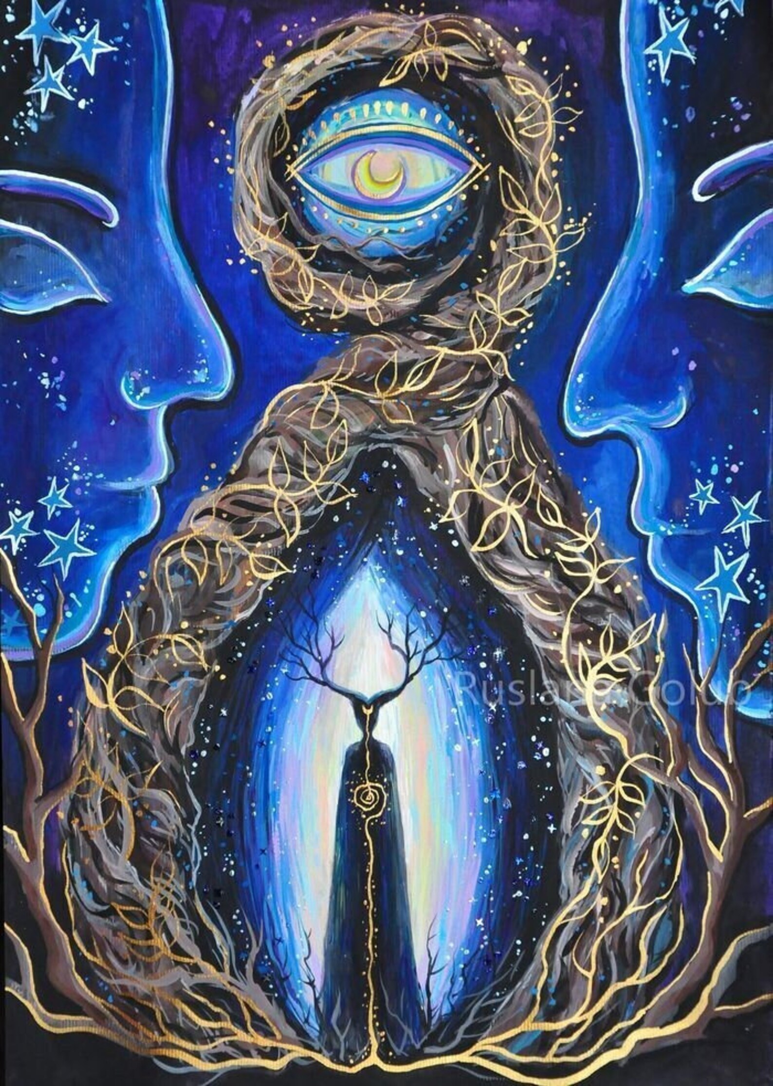 Art Print Cernunnos Horned God Spiritual Painting Moon Goddess Witch ...