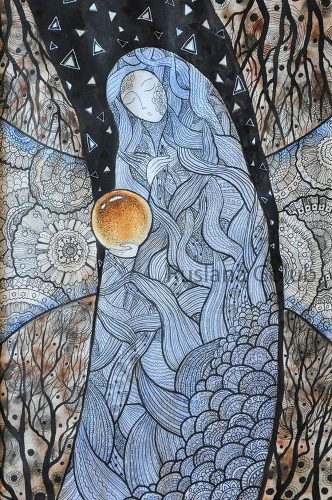Sage Goddess With Crystal Ball Art Print Gaia Mother Nature Spiritual ...