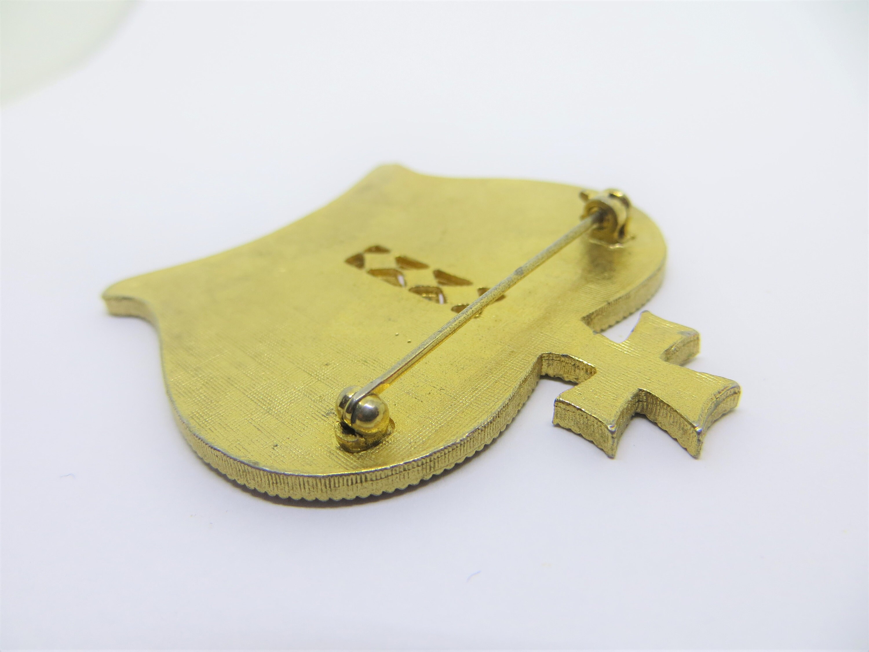 Vintage Enamel Large Crown With Cross Brooch Pin - Etsy