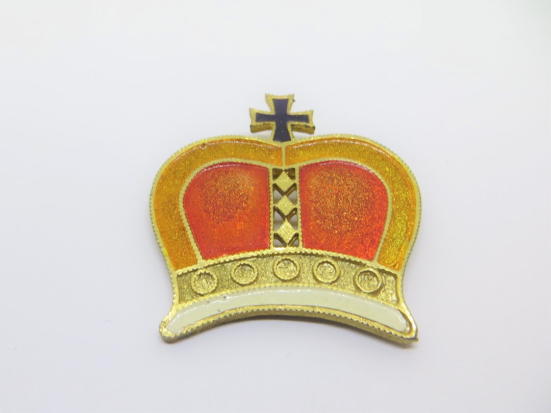 Vintage Enamel Large Crown With Cross Brooch Pin - Etsy