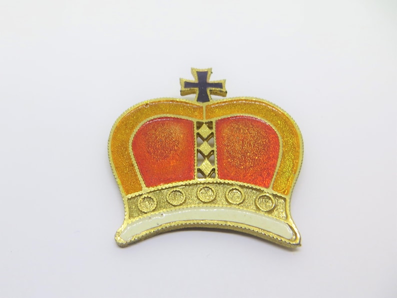Vintage Enamel Large Crown With Cross Brooch Pin - Etsy