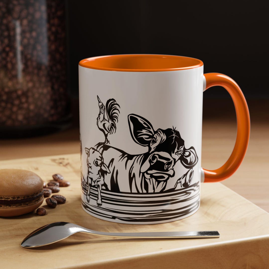 Animal Farm Coffee Mug, Cow Horse Rooster Dog Rabbit Ceramic Tea Cup ...