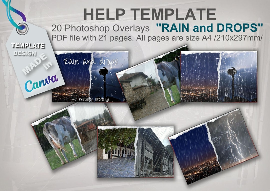 CANVA TEMPLATE rain and Drops, 20 Pages With Photoshop Overlays ...
