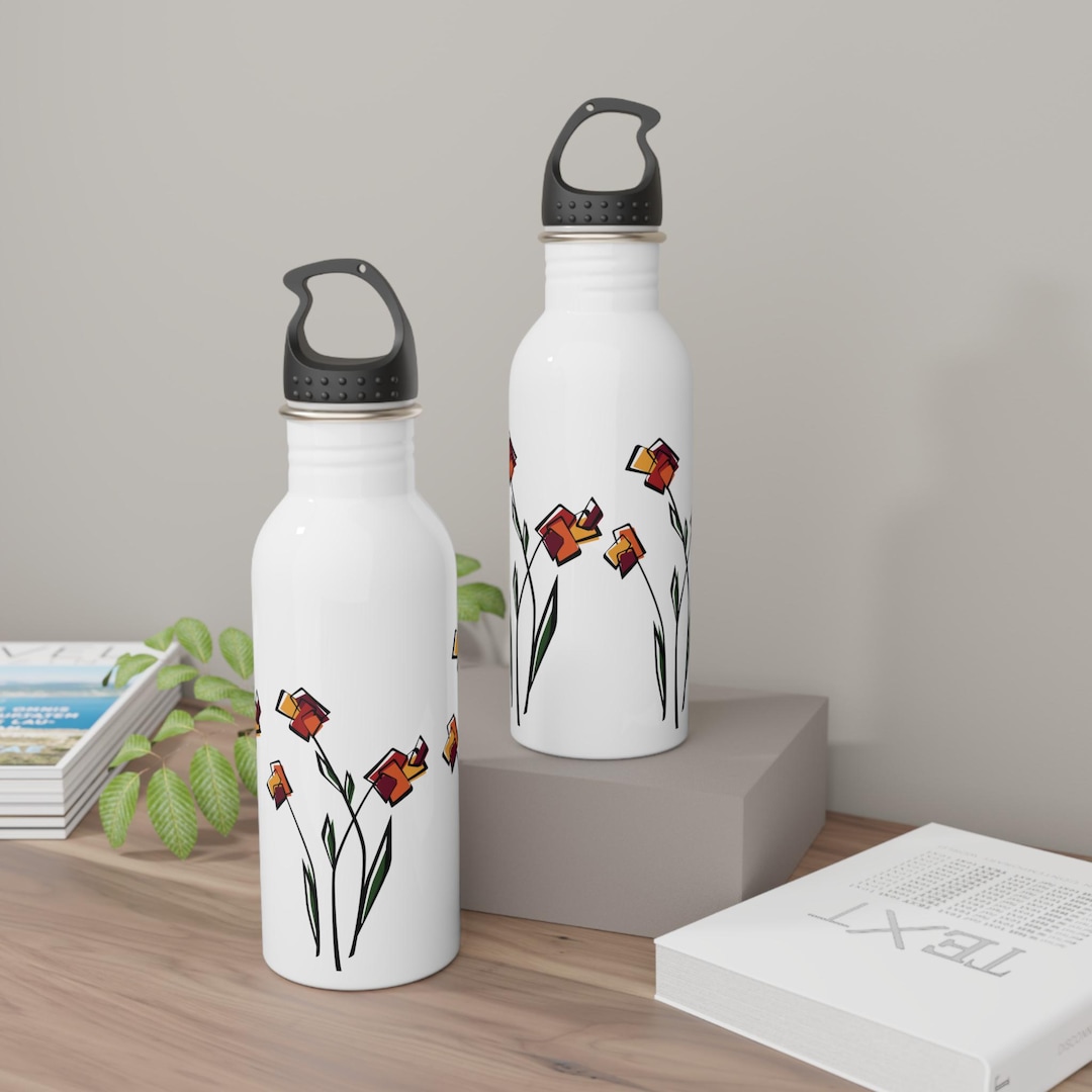 Floral Stainless Steel Water Bottle, Botanical Design, Eco-friendly ...