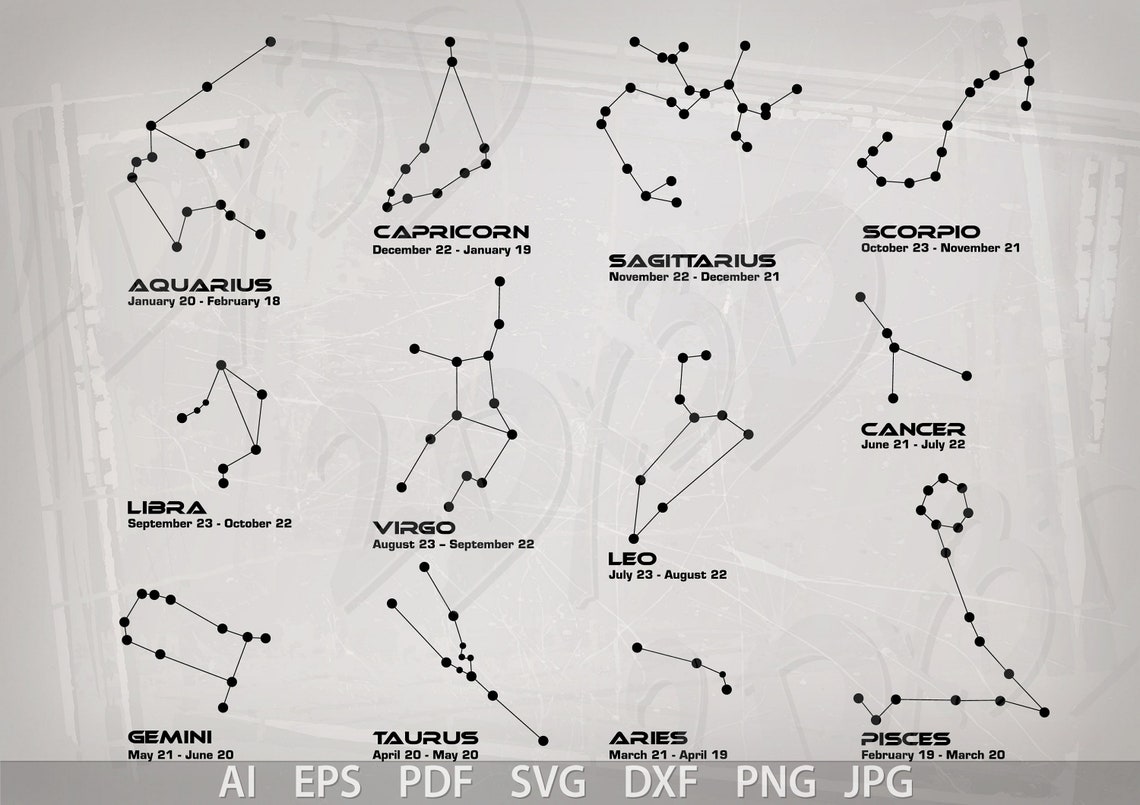 Vector ZODIAC Constellations AI Eps Pdf SVG Dxf Png Jpg | Etsy