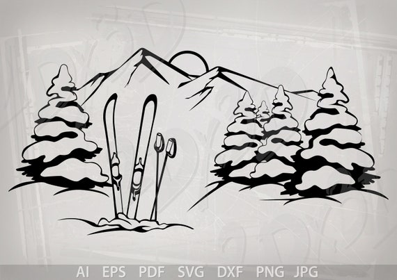 Vector MOUNTAIN Winter Landscape Ski PDF SVG Ai Eps Dxf | Etsy