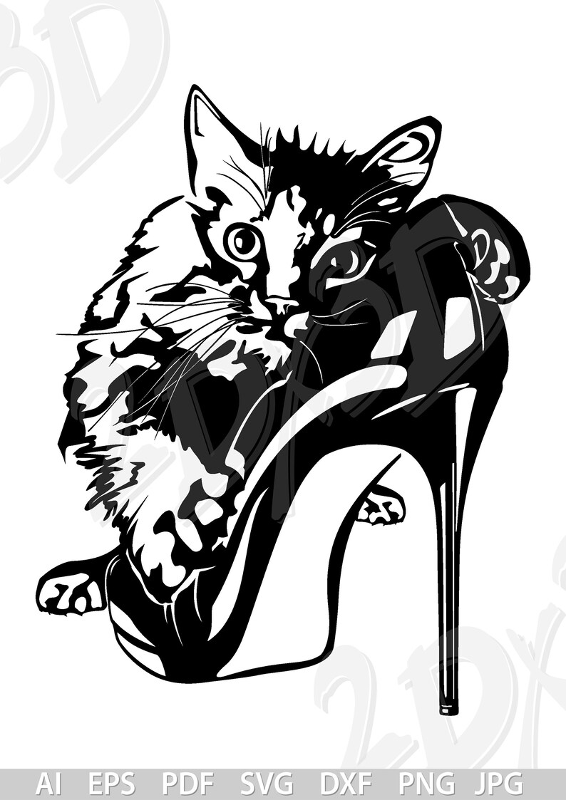 Vector CAT With LUXURY SHOE High Heels Ai Eps Pdf Svg - Etsy