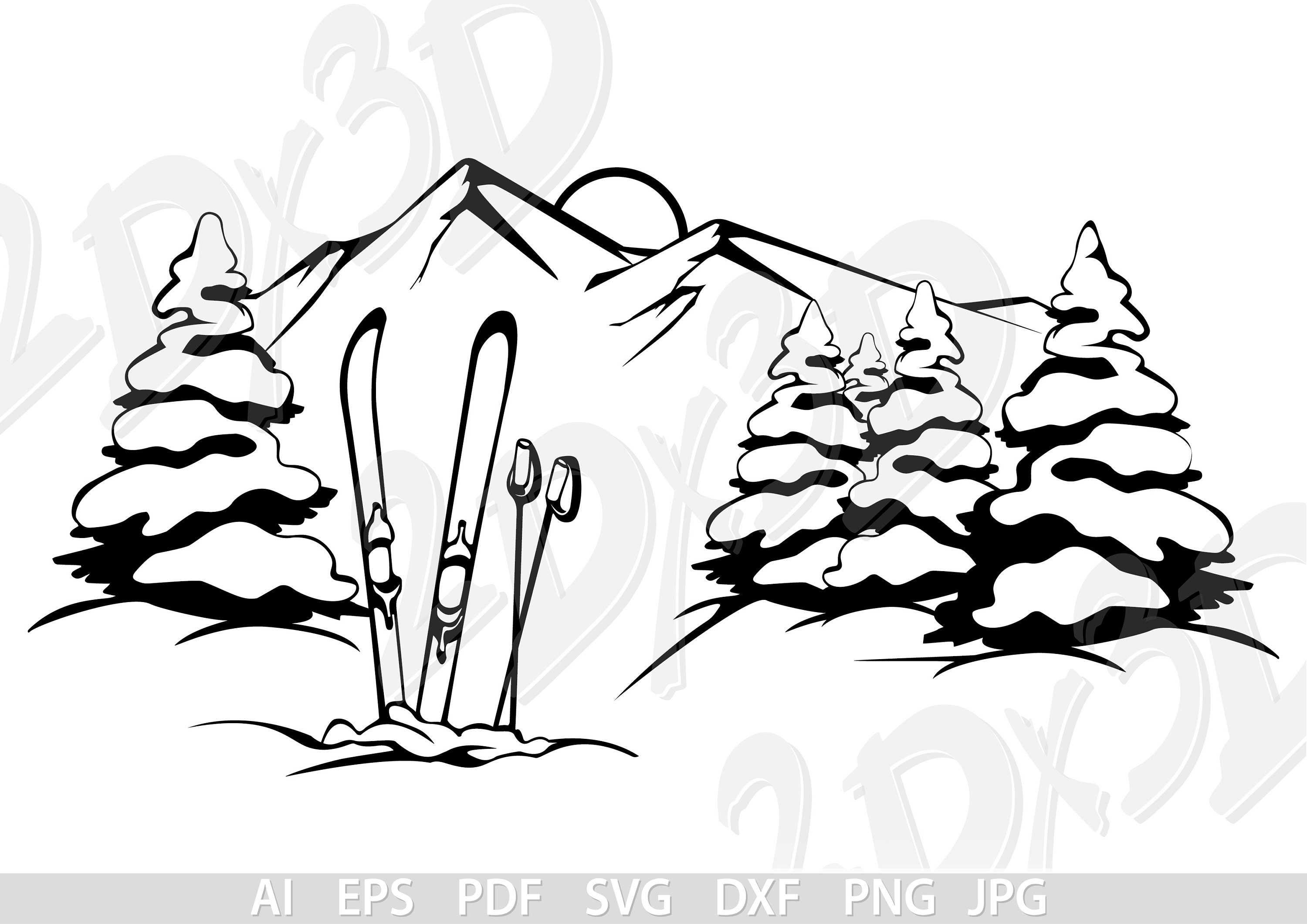 Vector MOUNTAIN Winter Landscape Ski PDF SVG Ai Eps Dxf | Etsy