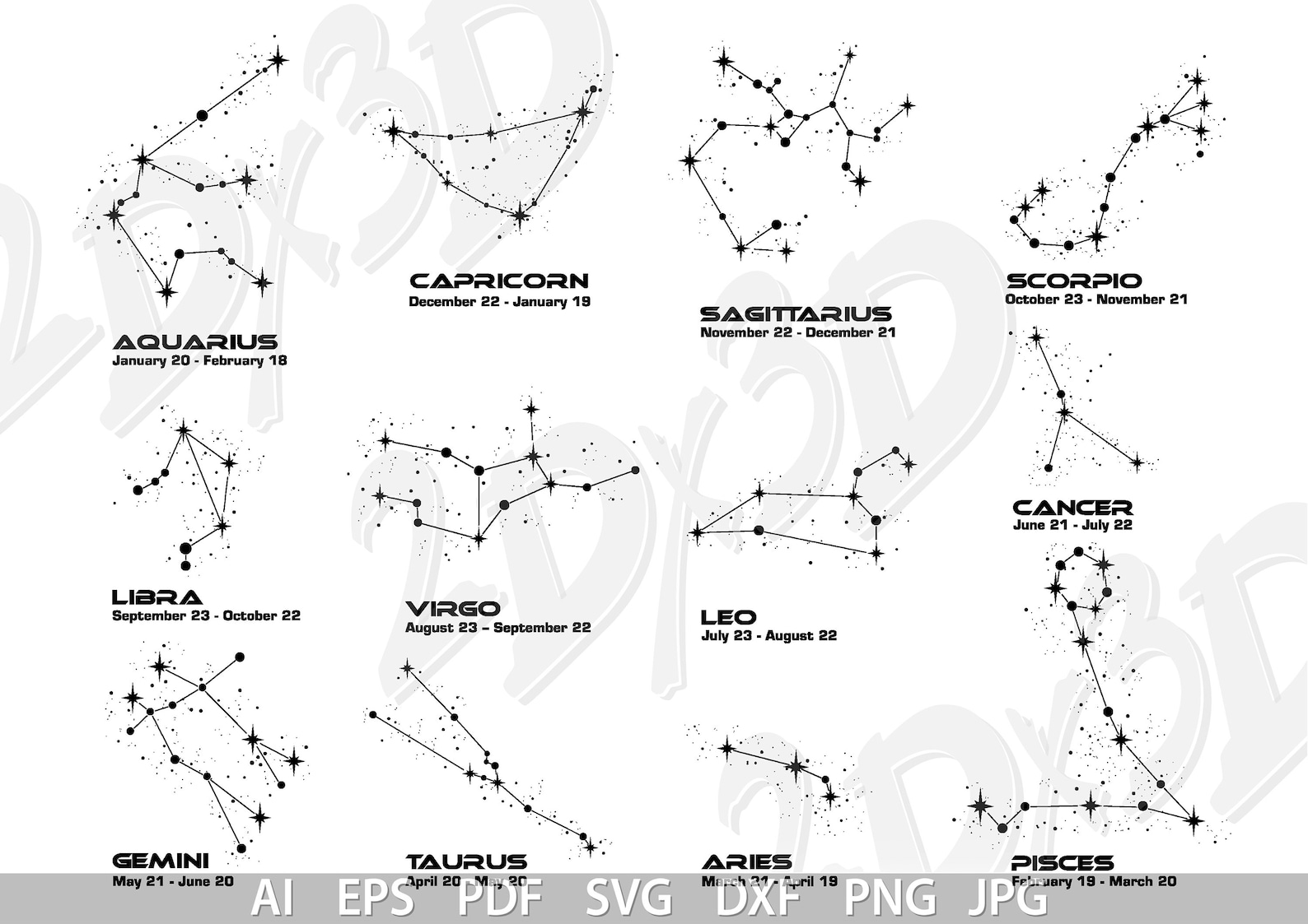 Vector ZODIAC Constellations AI Eps Pdf SVG Dxf Png Jpg | Etsy