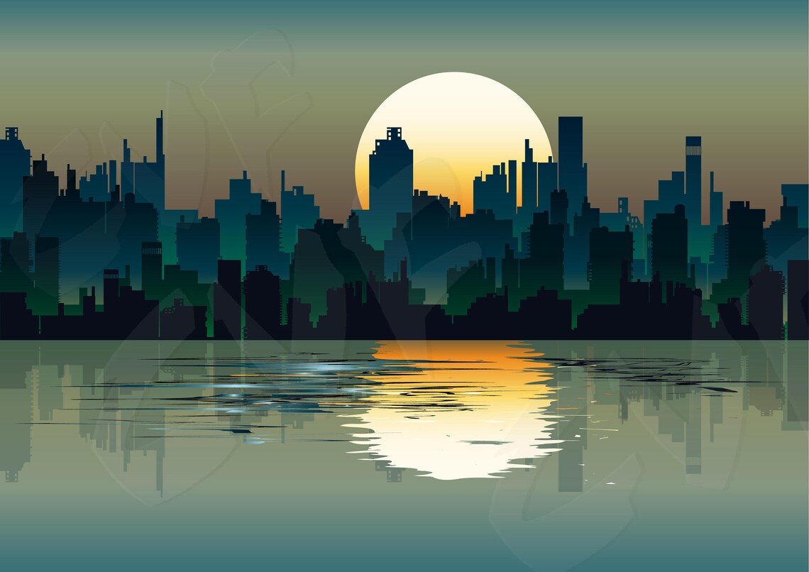 Vector SUNSET city landscape for print ai eps png pdf svg | Etsy
