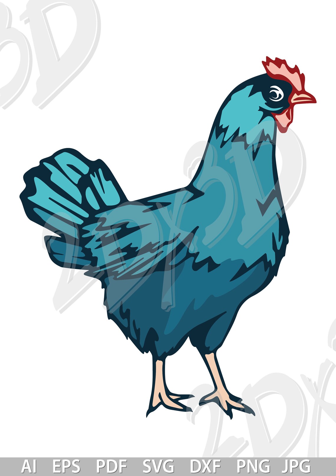 Vector BLUE HAN Chicken Drawing Colored SVG Ai Eps Pdf | Etsy