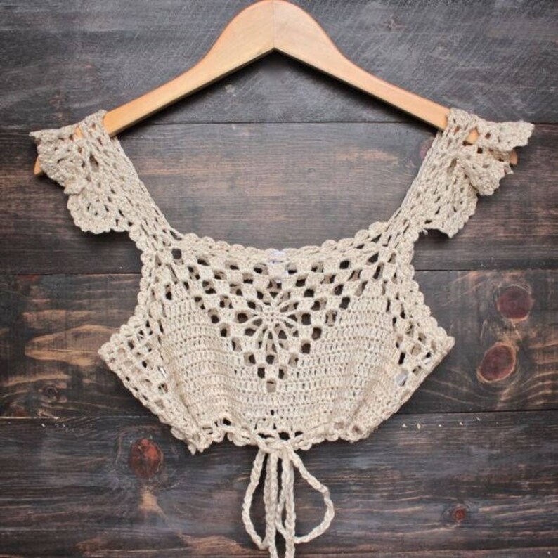 Crochet Boho Crop Top Wing Sleeve Lace Sexy Beach Gipsy Etsy