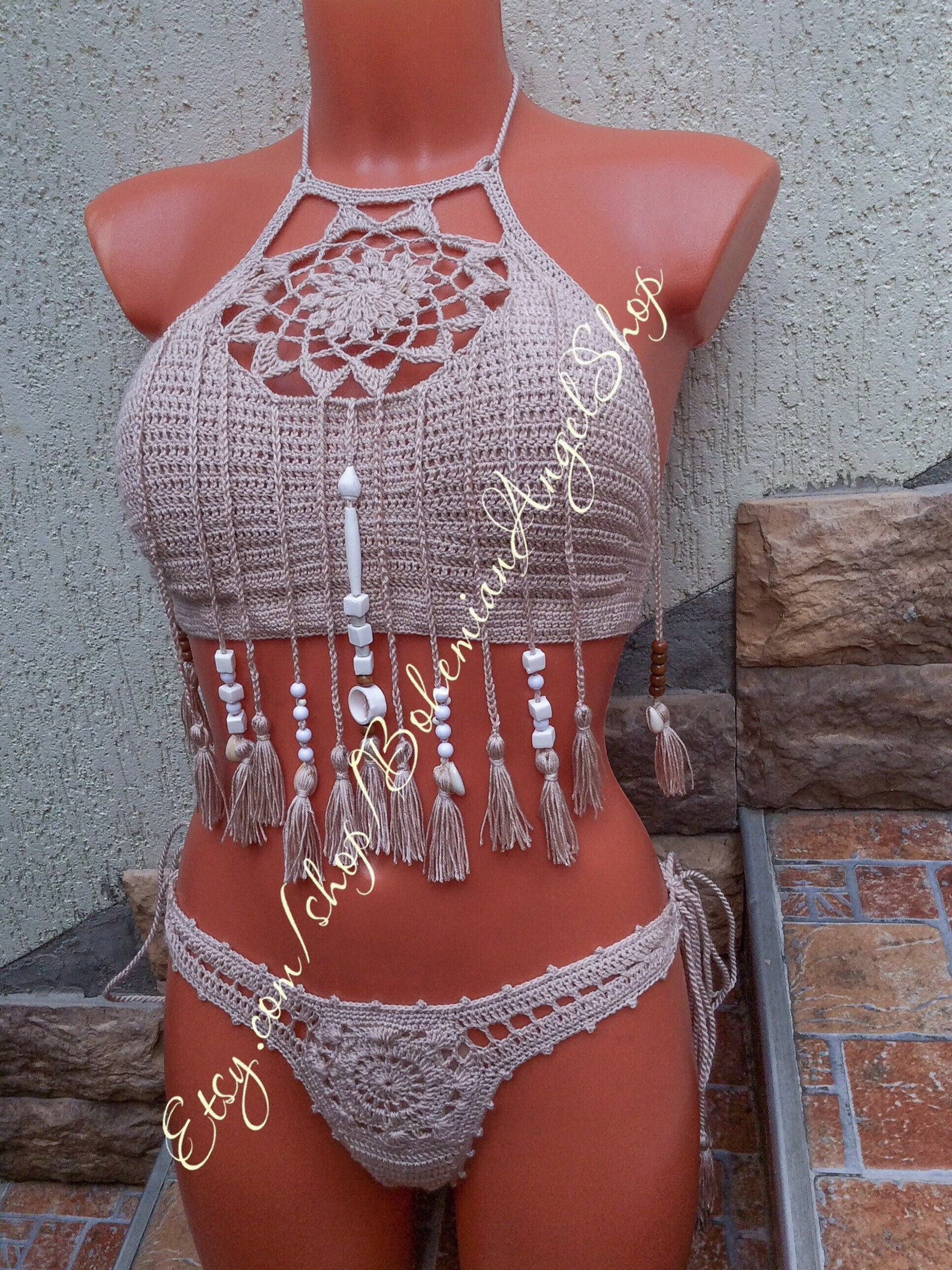 Bikini Fringe Halter Crop Top Fashion Crochet Sexy Lace Beach Etsy
