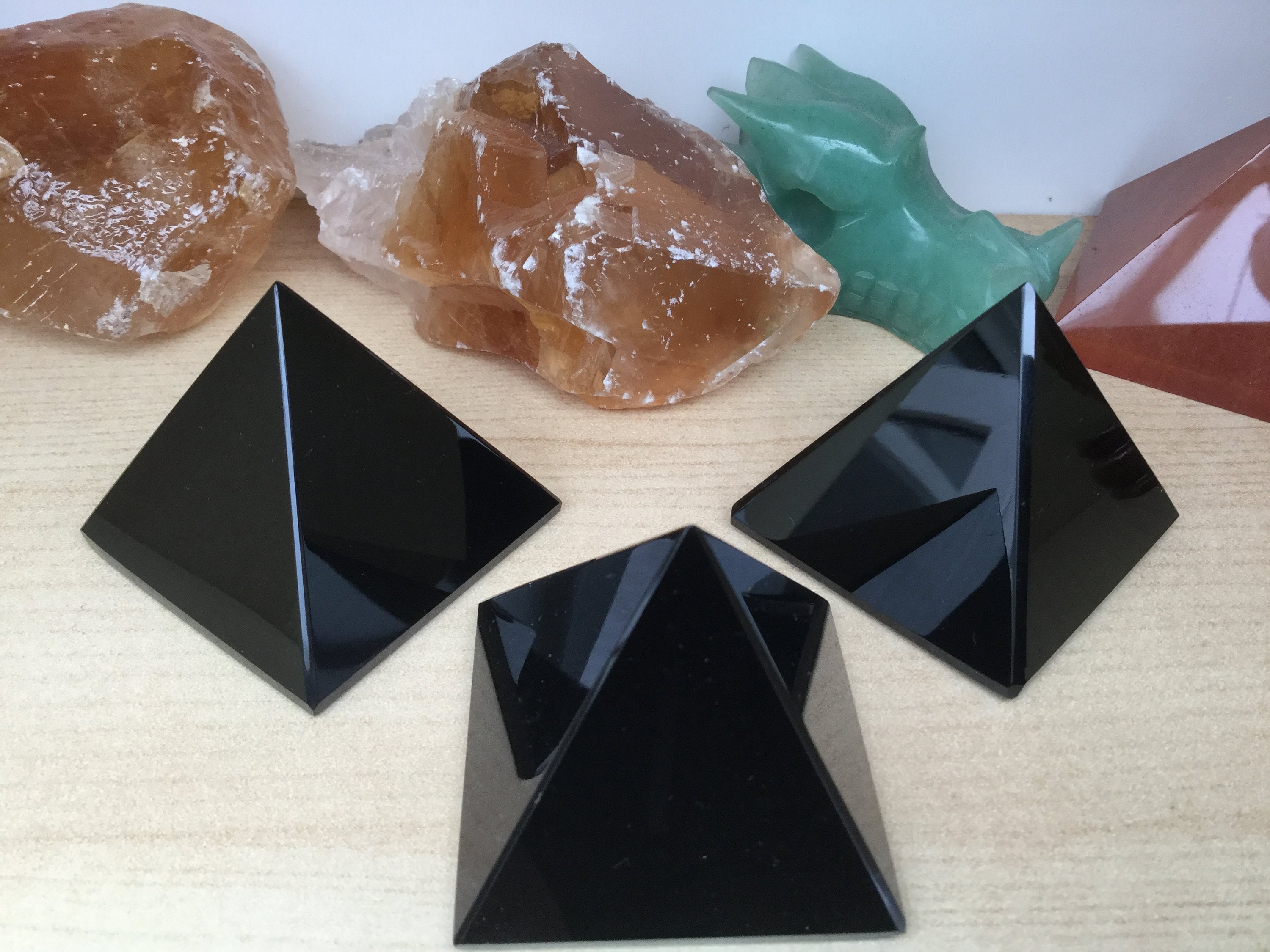 Black Obsidian reiki healing crystal pyramid hand polished | Etsy