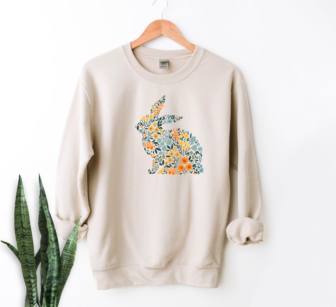 Easter Bunny Sweatshirt, Floral Bunny Sweatshirt, Colorful Bunny Easter ...