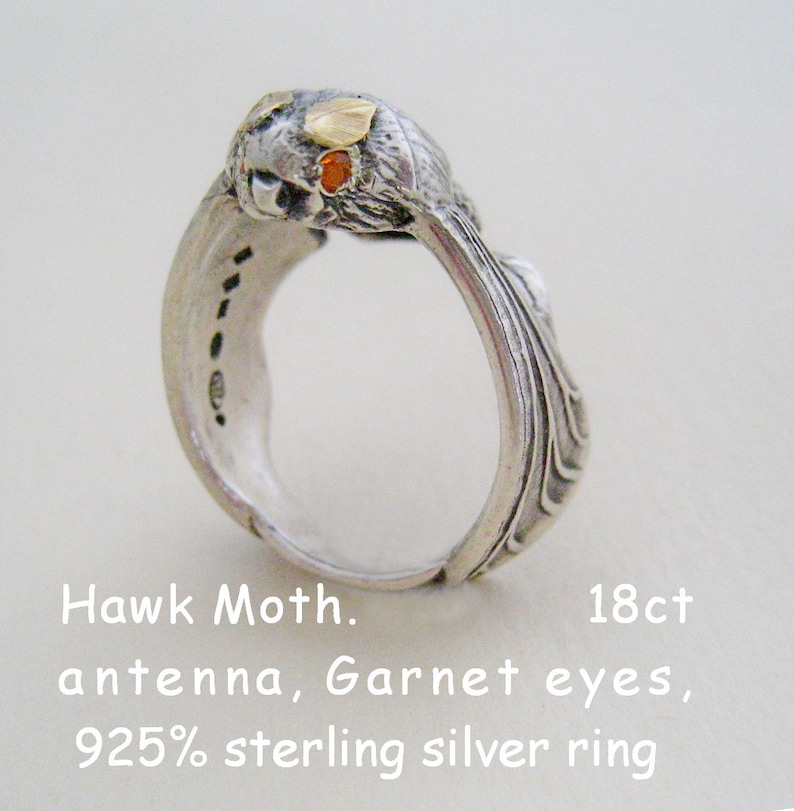 Hawk Moth Ring -sterling Silver and 18 Ct Yellow Gold With Ruby Eyes ...