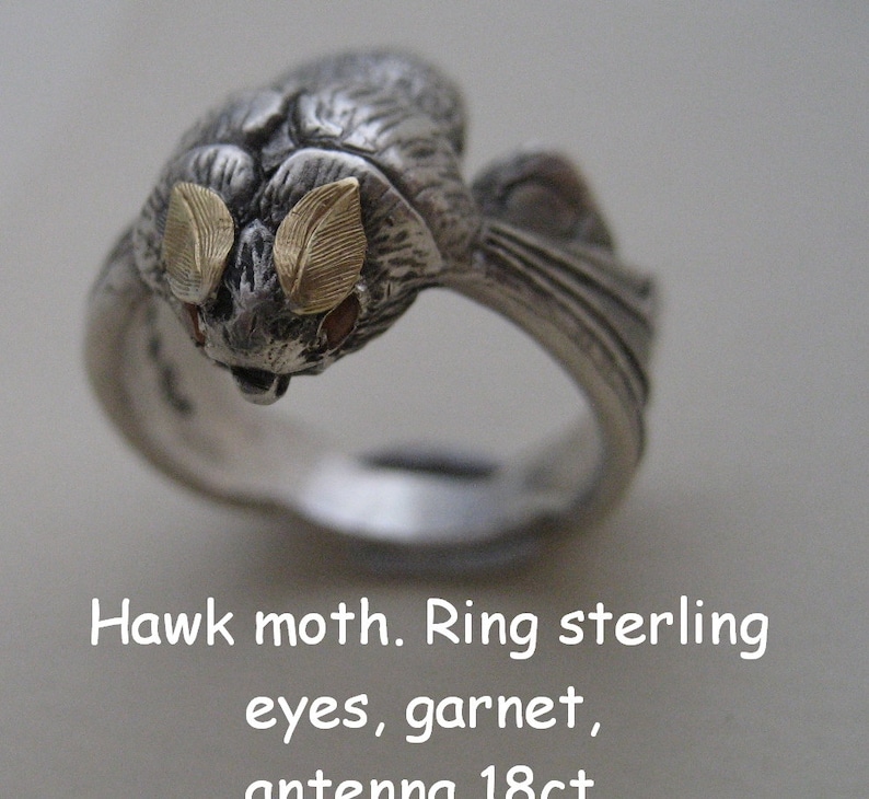 Hawk Moth Ring -sterling Silver and 18 Ct Yellow Gold With Ruby Eyes ...