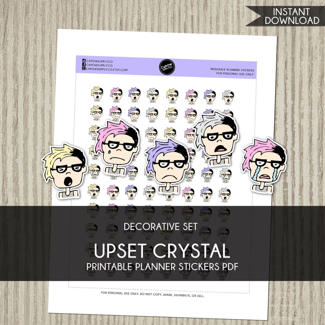 Printable Planner Stickers Decorative Set Upset Angry Sad Crying ...