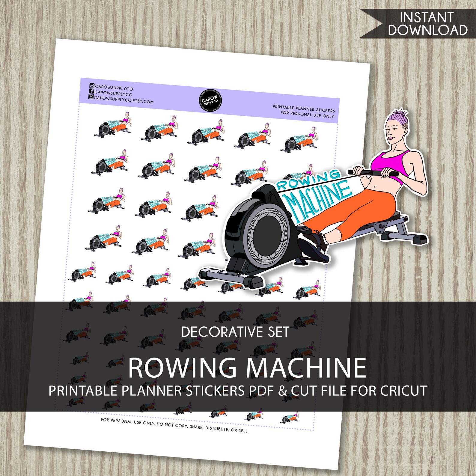 Buy Printable Planner Stickers Decorative Set Rowing Machine for Use ...