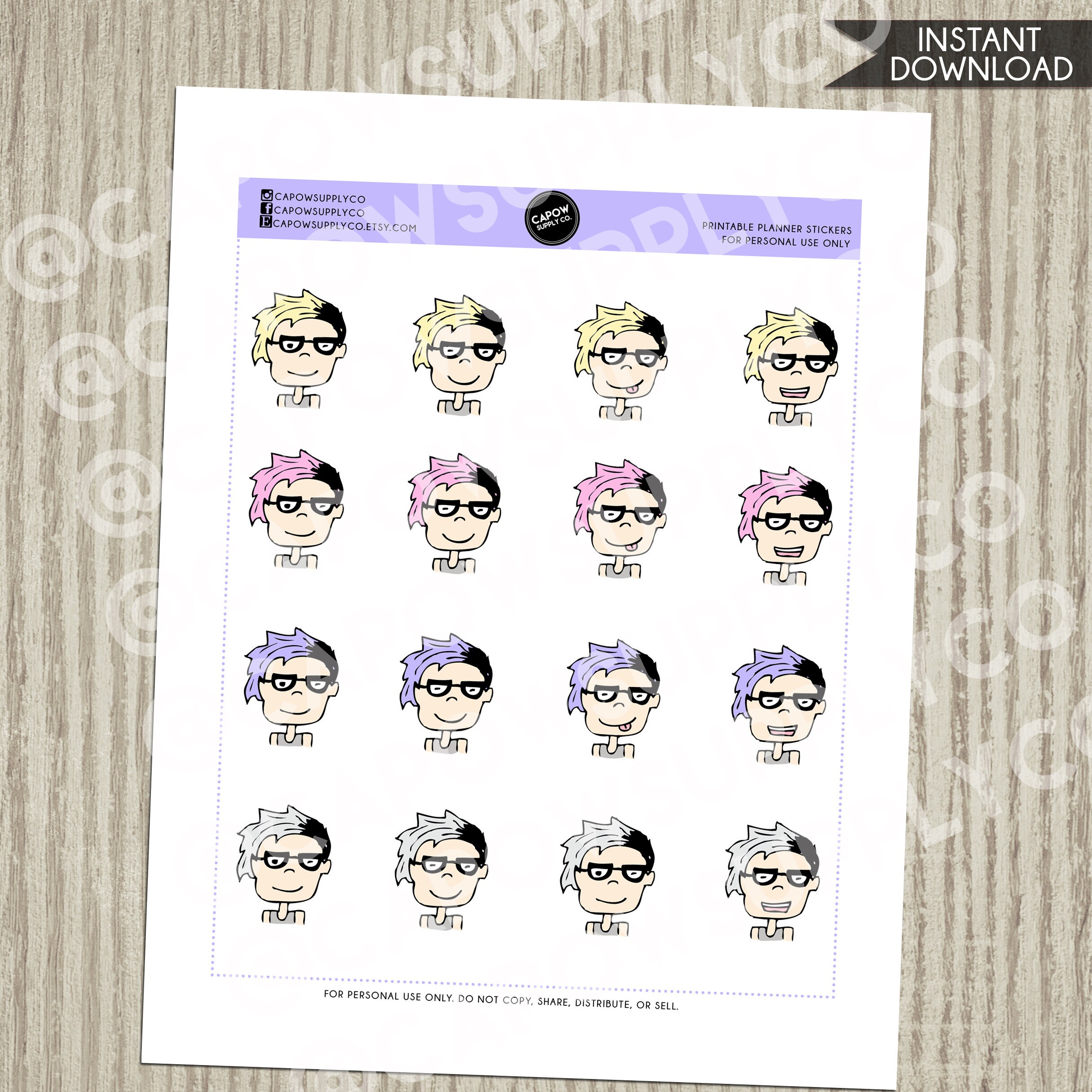 Printable Planner Stickers Decorative Set Happy Excited Emotions for ...