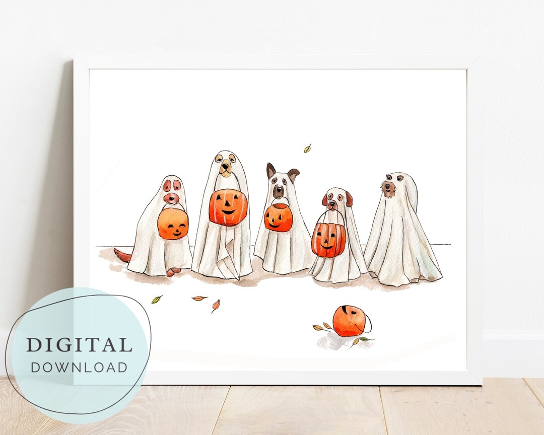 Halloween Ghost Dogs Print, Digital Download Dog Custume, Autumn ...