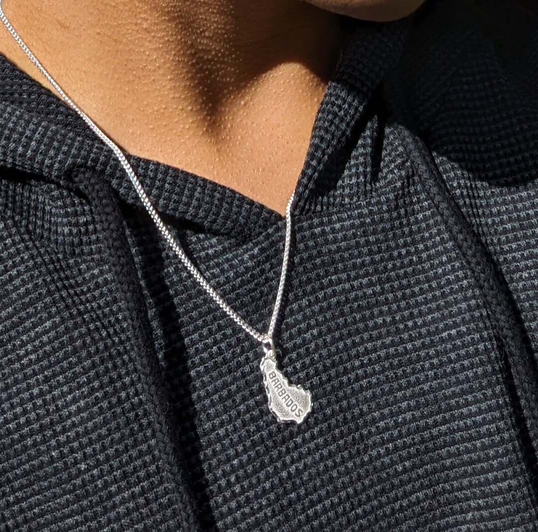 Barbados Map Pendant With Chain in .925 Sterling Silver - Etsy