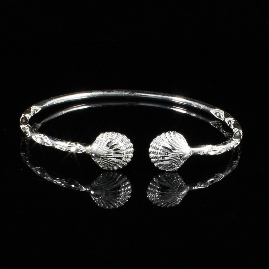 110 West Indian Bangle With Clam Shells and Diamante Pattern Sterling ...