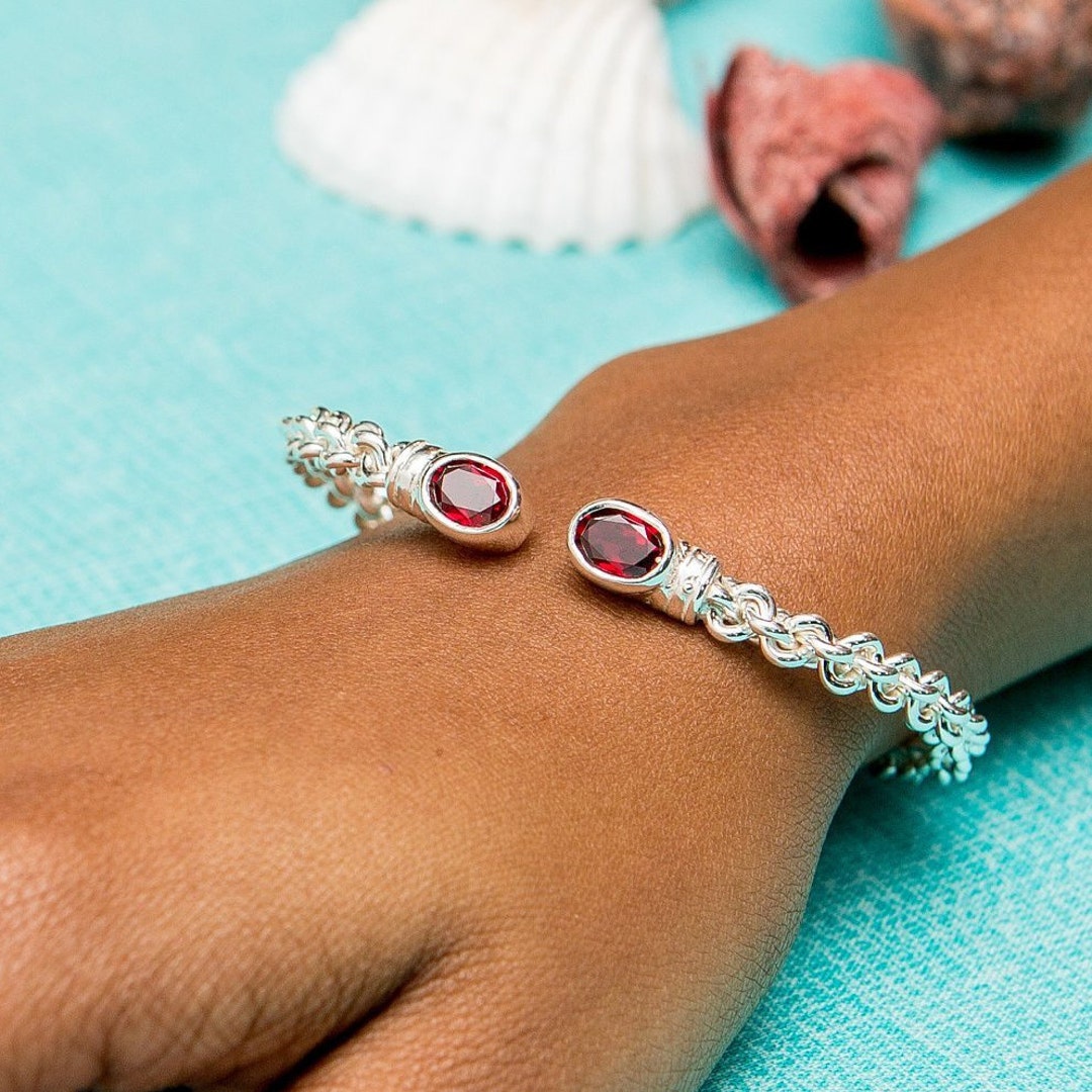 Braided Bangle With Lab Created Synthetic Garnet January Birthstones ...