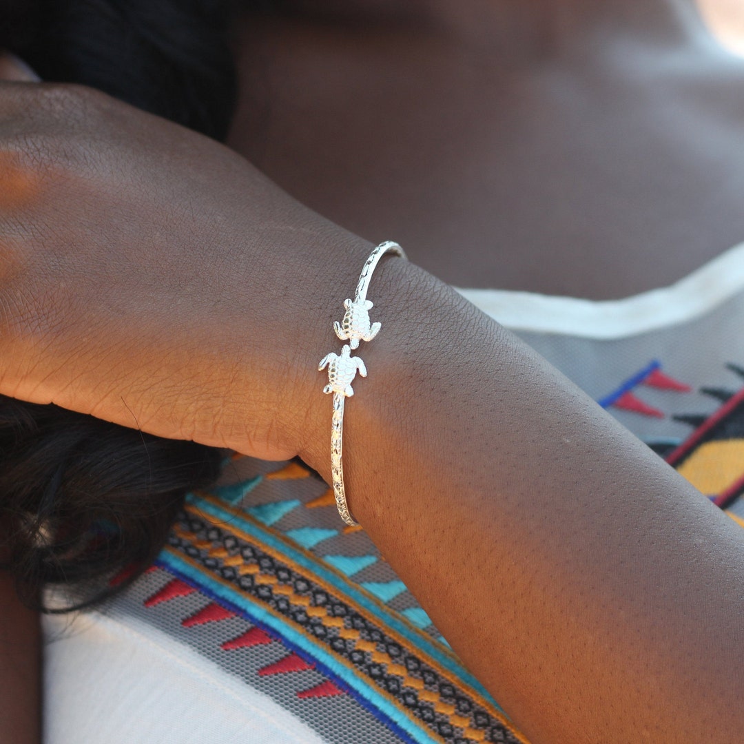 Very Light Handcrafted 925 Sterling Silver Turtle Bangle Bracelet With ...