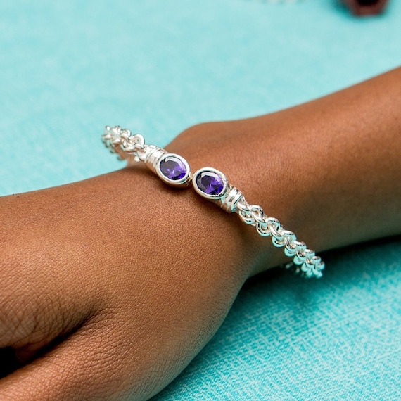 Braided Bangle With Lab Created Synthetic Amethyst February - Etsy