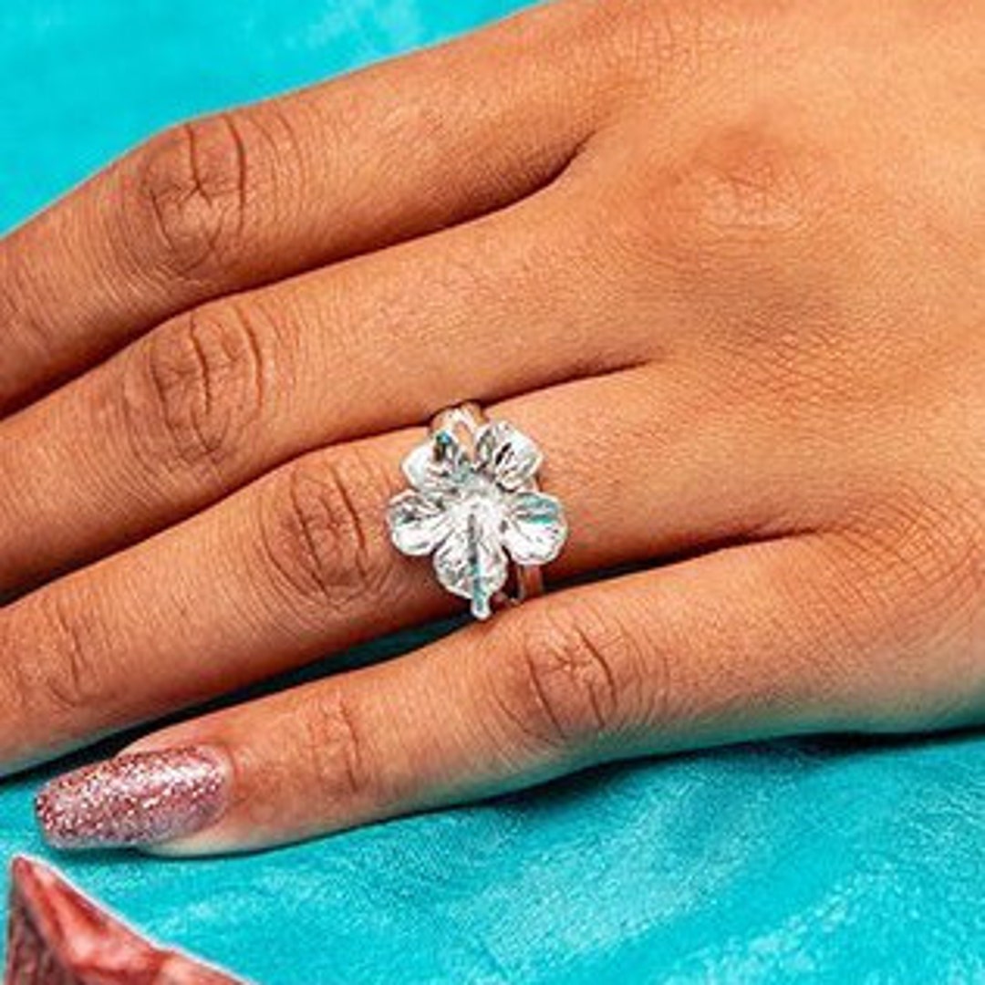 Solid Large Hibiscus Flower Ring Made in 925 Sterling Silver - Etsy