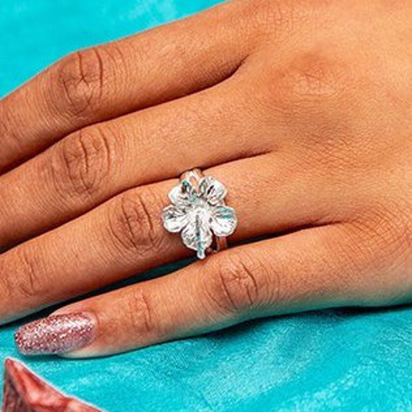 Solid Large Hibiscus Flower Ring made in 925 Sterling Silver | Etsy