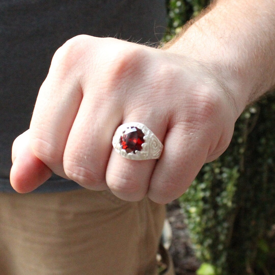 Men's Oval Birthstone Rings With Synthetic Stones Handmade in Sterling ...