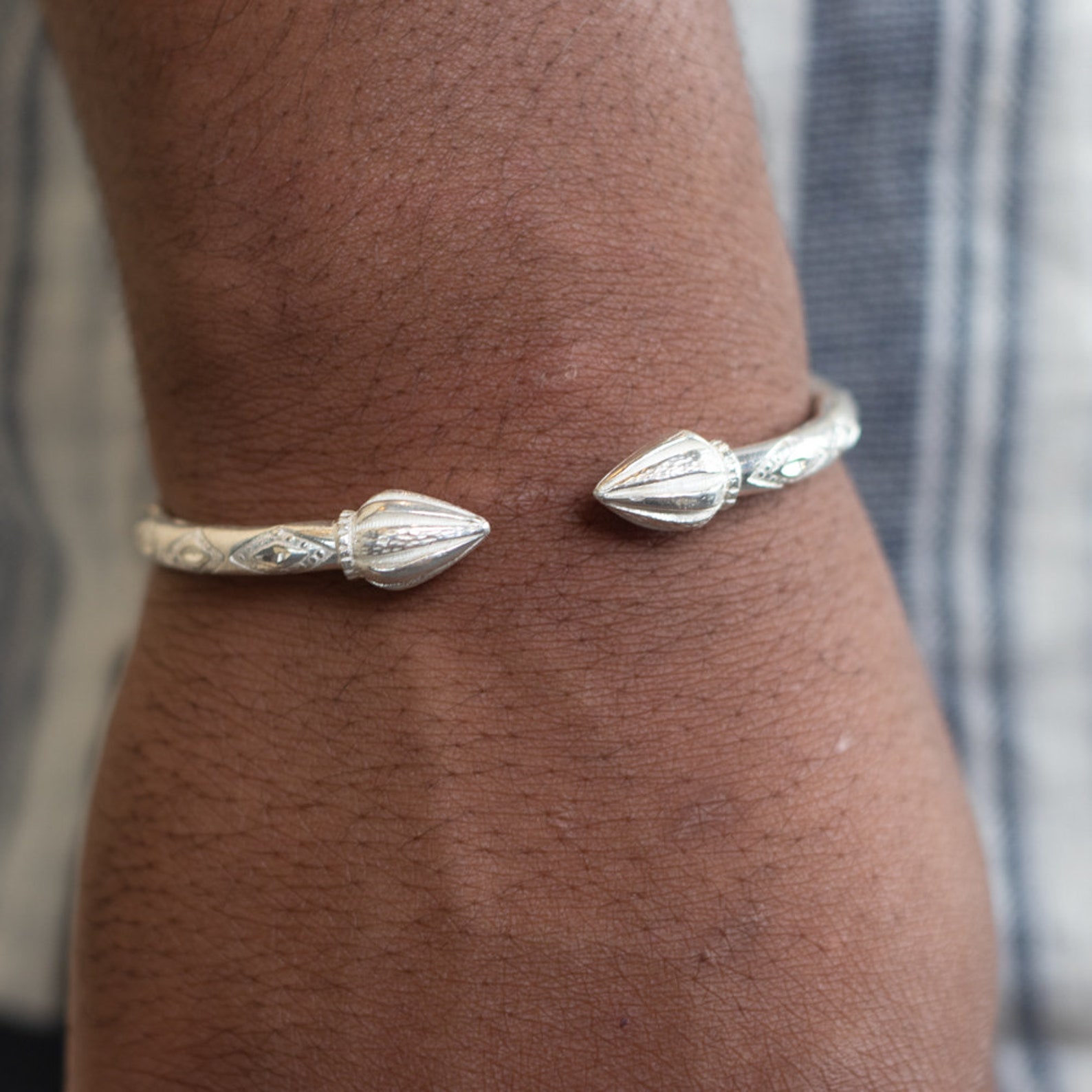 180 Thick West Indian Bangle With Cocoa Pod Ends Handmade in .925 ...