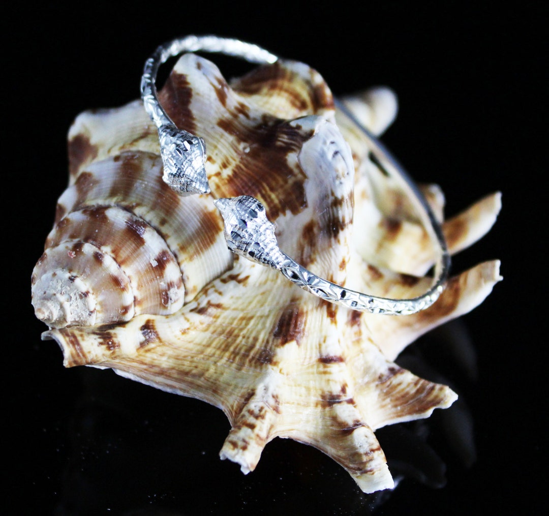 West Indian Bangle Conch Lambi Shell With Calypso Pattern Handmade .925 ...