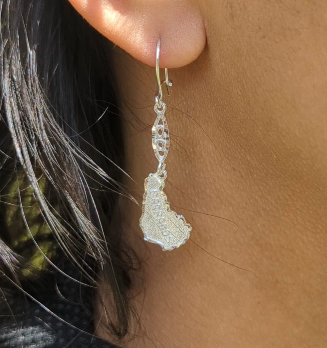 Barbados Map Long Hanging Earrings in .925 Sterling Silver - Etsy