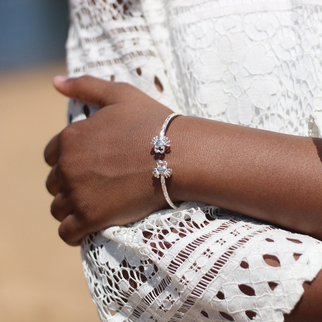 Very Light Handcrafted 925 Sterling Silver Crab Bangle Bracelet With ...