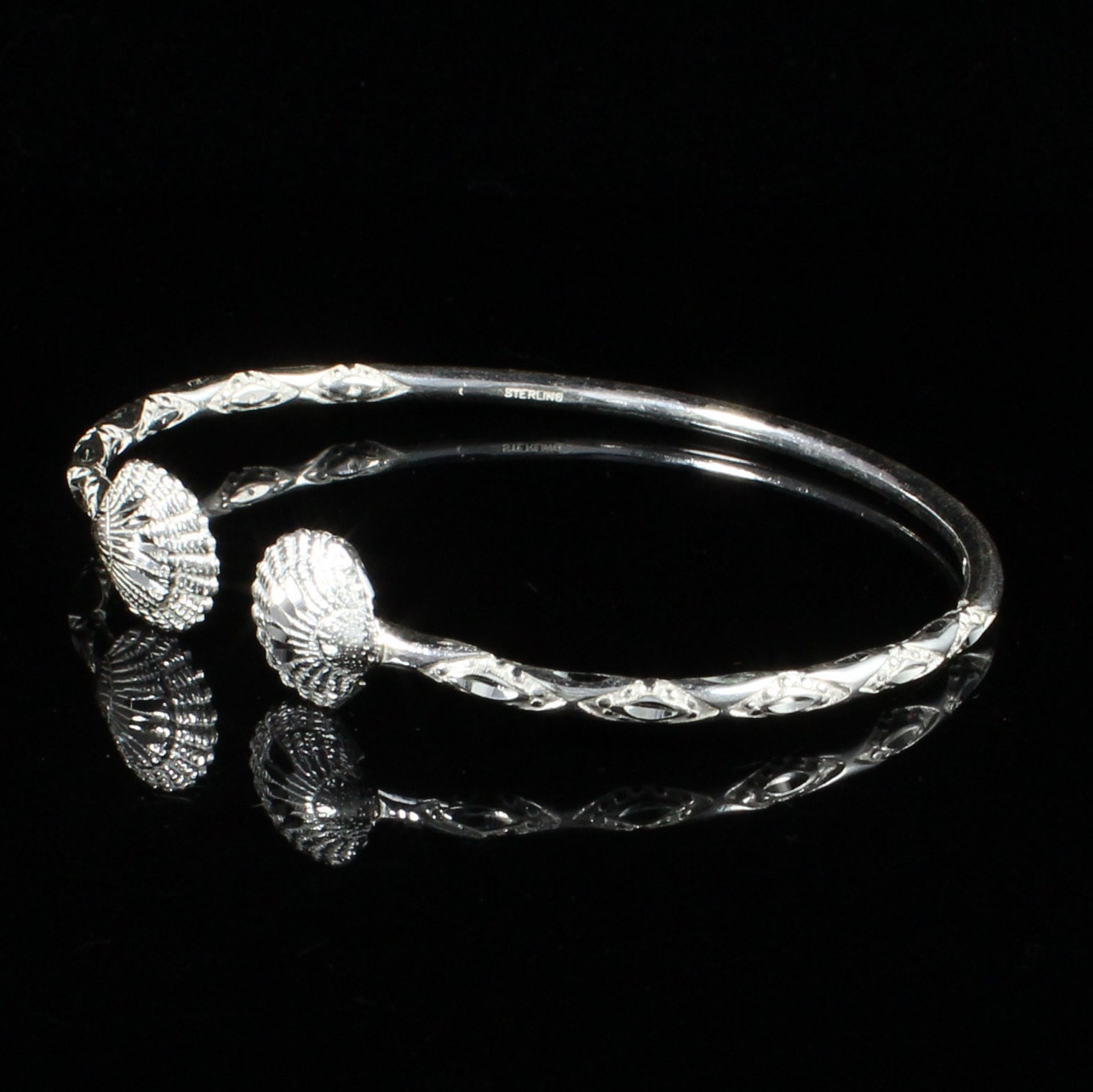 110 West Indian Bangle With Clam Shells and Diamante Pattern Sterling ...