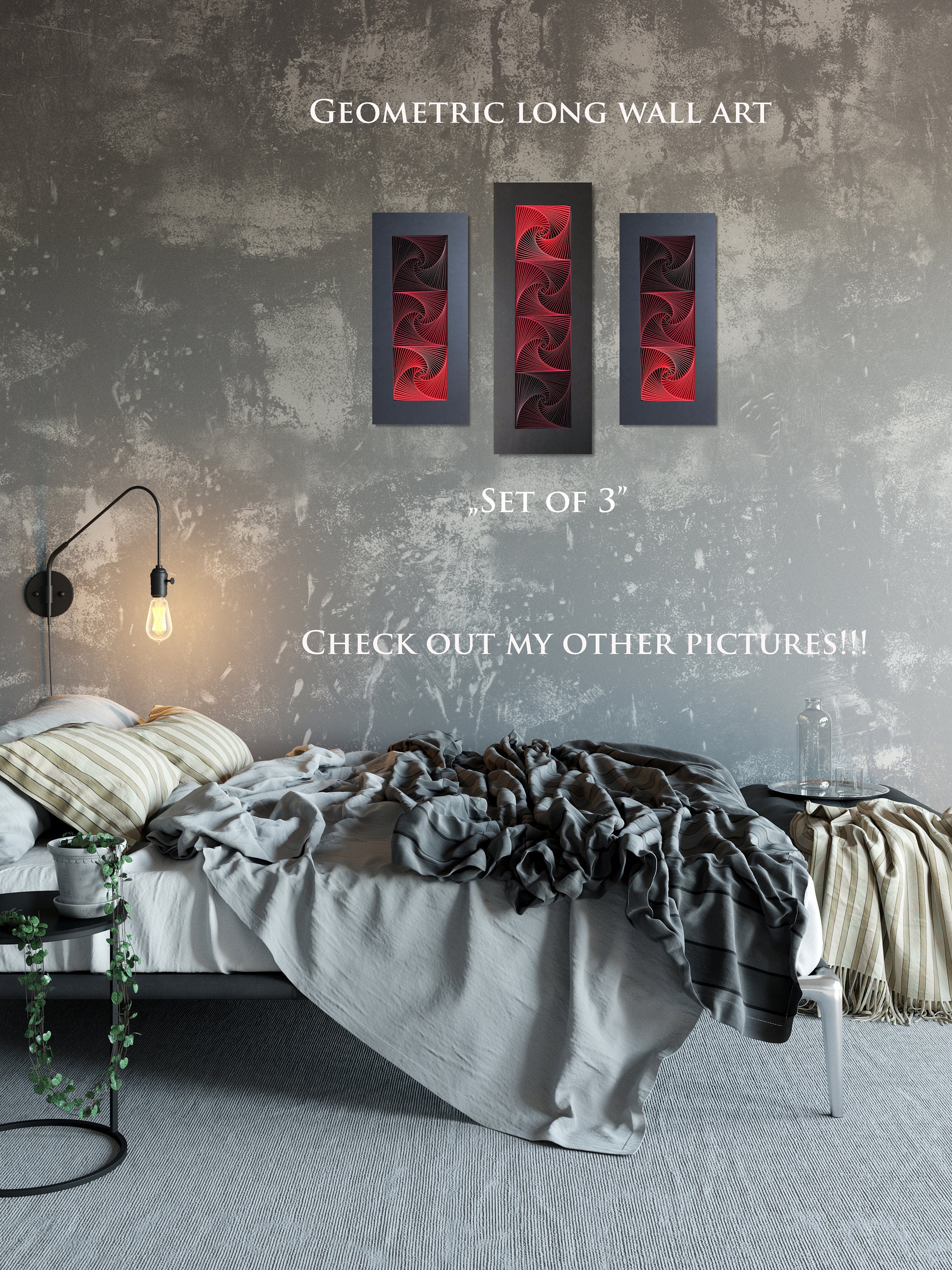 Red Spiral 3D Wall Art, Long 3d Artwork Paper Wall Art, Minimal ...