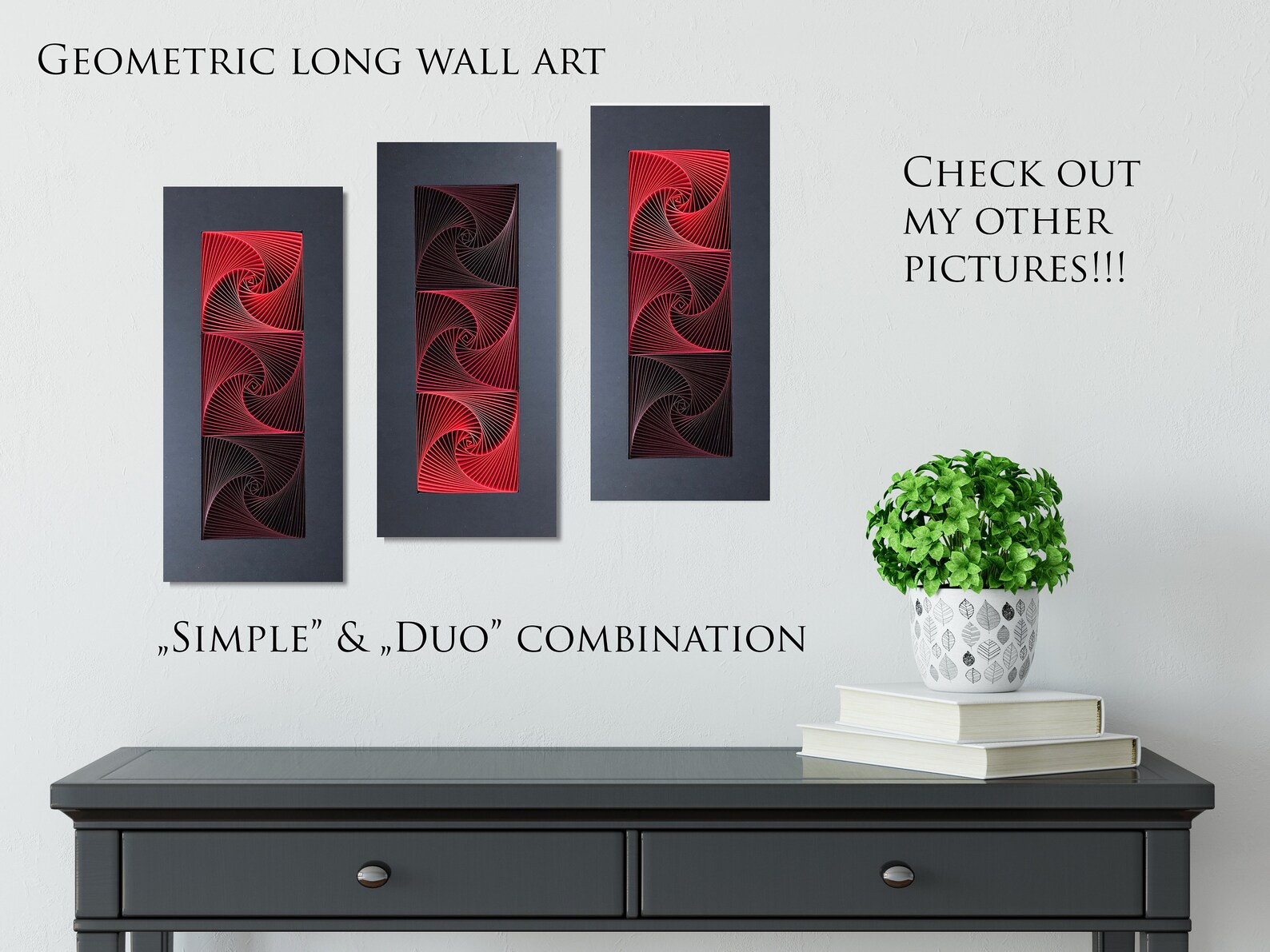 Red Spiral 3D Wall Art, Long 3d Artwork Paper Wall Art, Minimal ...