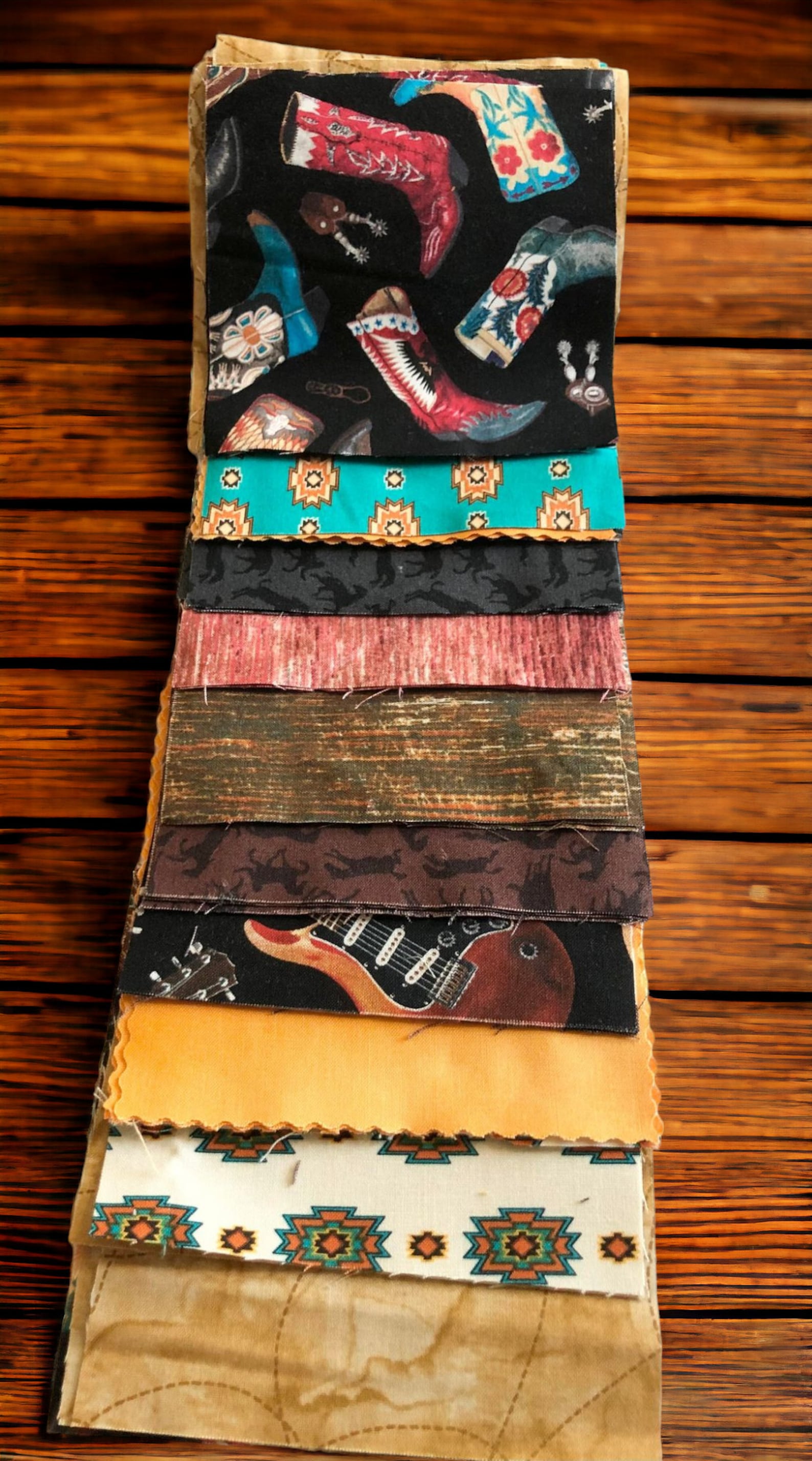 Cowboy Boots & Guitars Quilt Charm Pack | Fat Quarter Bundle | Jelly ...