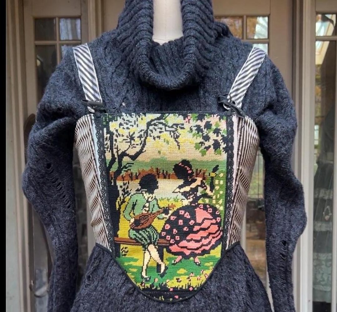 Black Label Gothic Flower Vintage Needlepoint Corset - Striped Silk ...